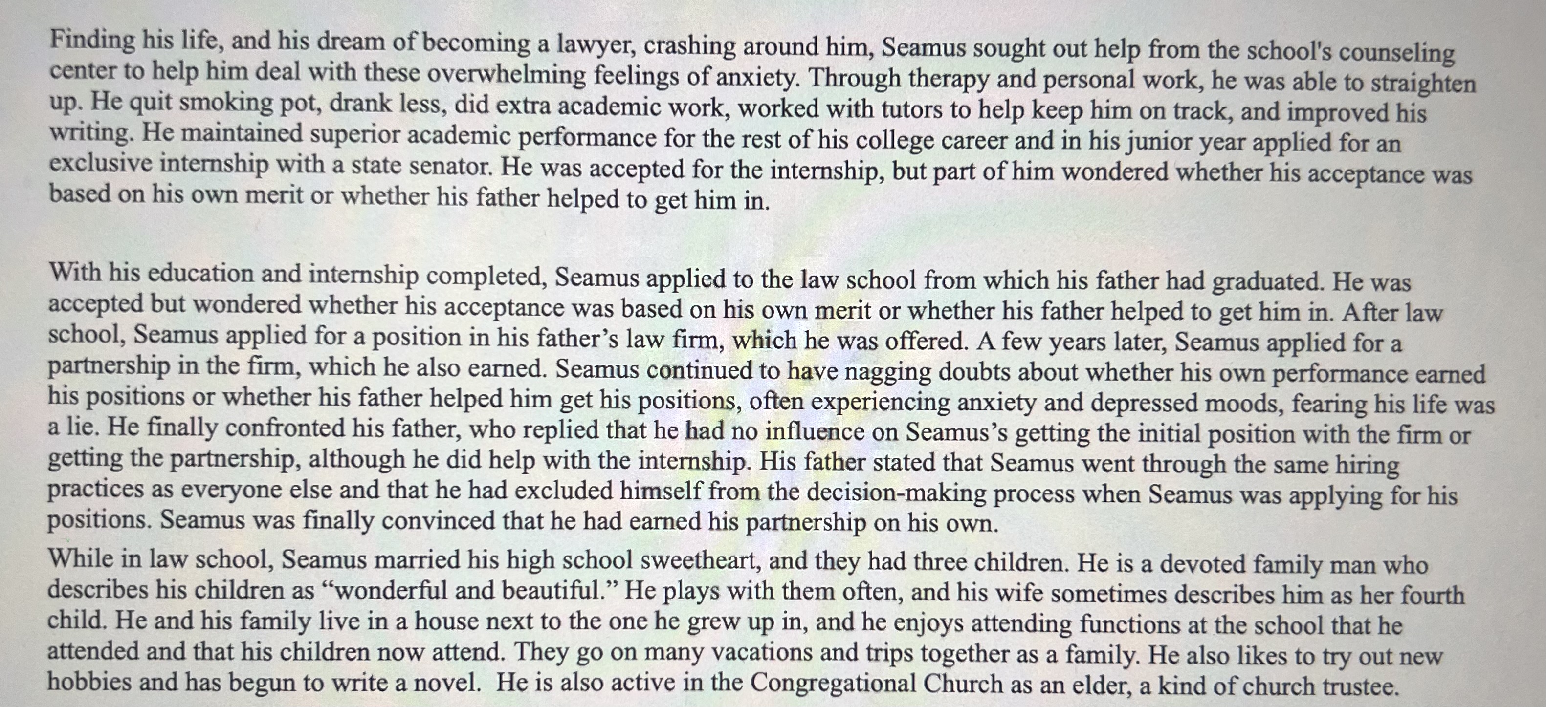 Solved THE CASE OF SEAMUS Seamus was born to an | Chegg.com