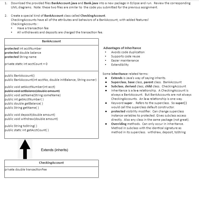 Solved 1. Download the provided files BankAccount.java and | Chegg.com