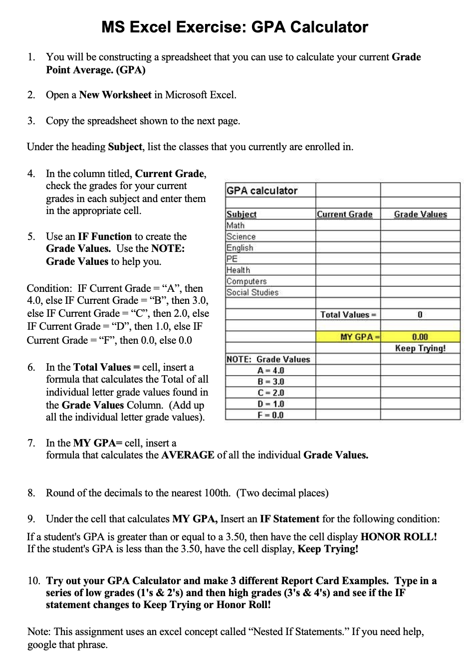 Solved MS Excel Exercise: GPA CalculatorYou will be | Chegg.com