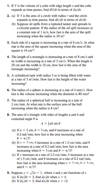 Solved 1. If V is the volume of a cube with edge length x | Chegg.com