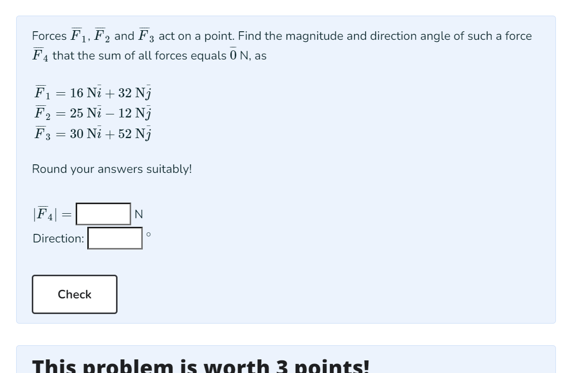 Solved Forces Fˉ1,Fˉ2 and Fˉ3 act on a point. Find the | Chegg.com