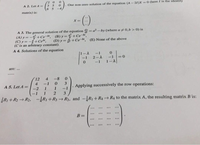 Solved 20 4 2. LetA(3 5 o).One non-zero solution of the | Chegg.com
