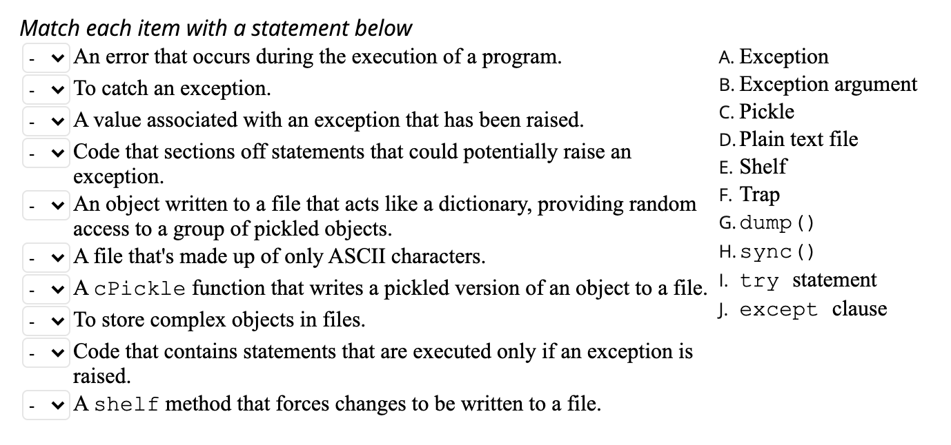 Solved Match each item with a statement below v An error | Chegg.com