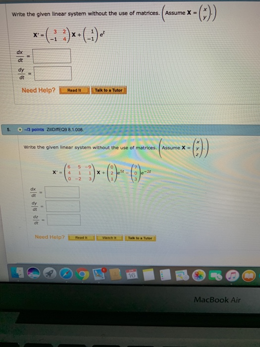 Solved Write the given linear system without the use of | Chegg.com