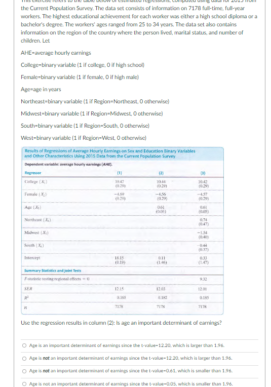 Solved the Current Population Survey. The data set consists | Chegg.com