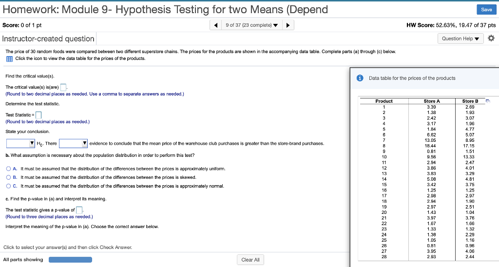 Solved Save Score 0 Of 1 Pt Homework Module 9 Hypothesis
