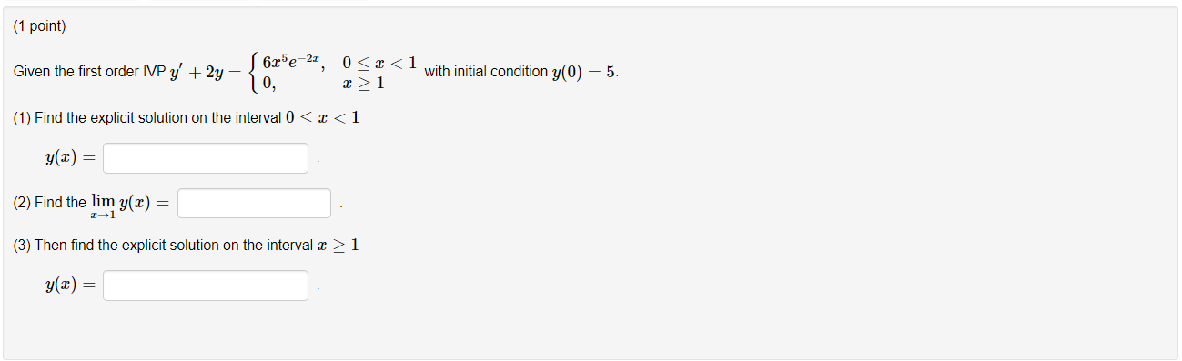 Solved (1 ﻿point)Given the first order IVP | Chegg.com