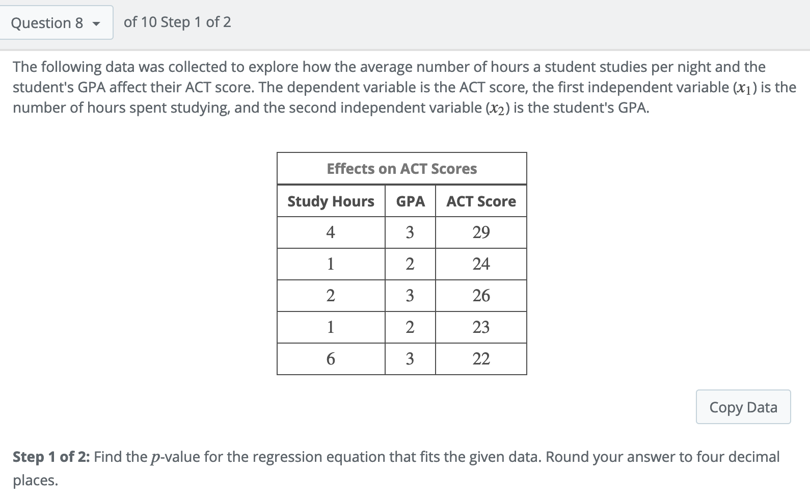 Solved Step 1 of 2: Find the p-value for the regression | Chegg.com