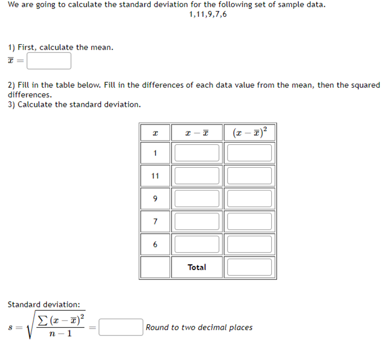 Solved We are going to calculate the standard deviation for | Chegg.com