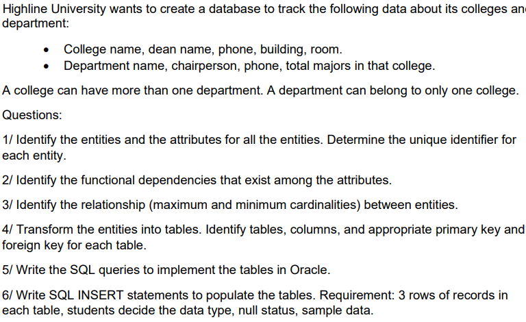 Solved Highline University wants to create a database to | Chegg.com