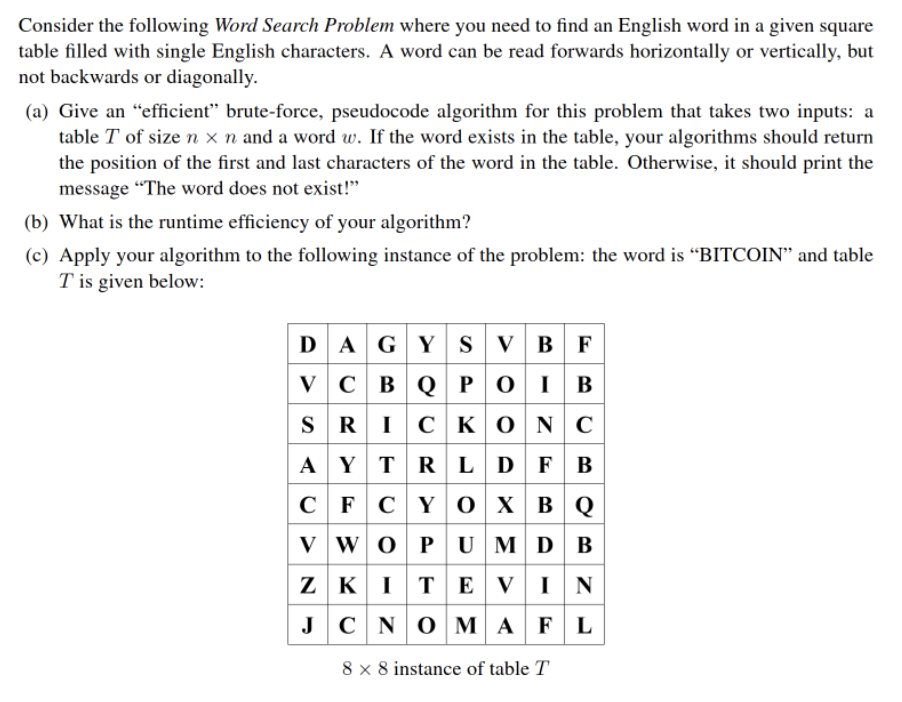 Solved Consider the following Word Search Problem where you | Chegg.com