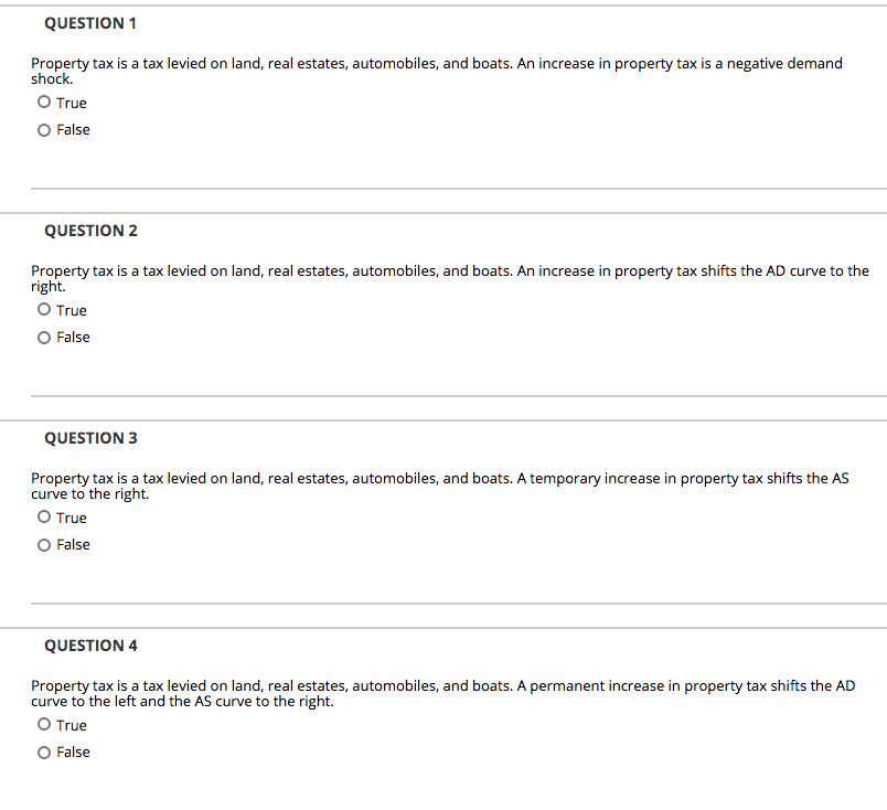 Solved QUESTION 1 Property tax is a tax levied on land, real | Chegg.com