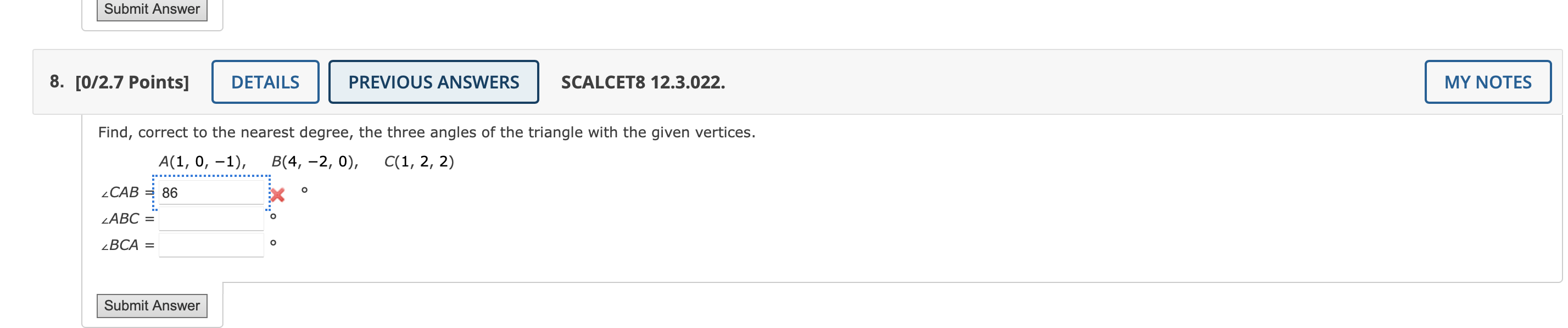 Solved Find, correct to the nearest degree, the three angles | Chegg.com