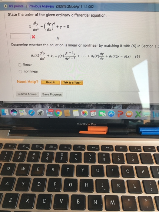 Solved State The Order Of The Given Ordinary Differential