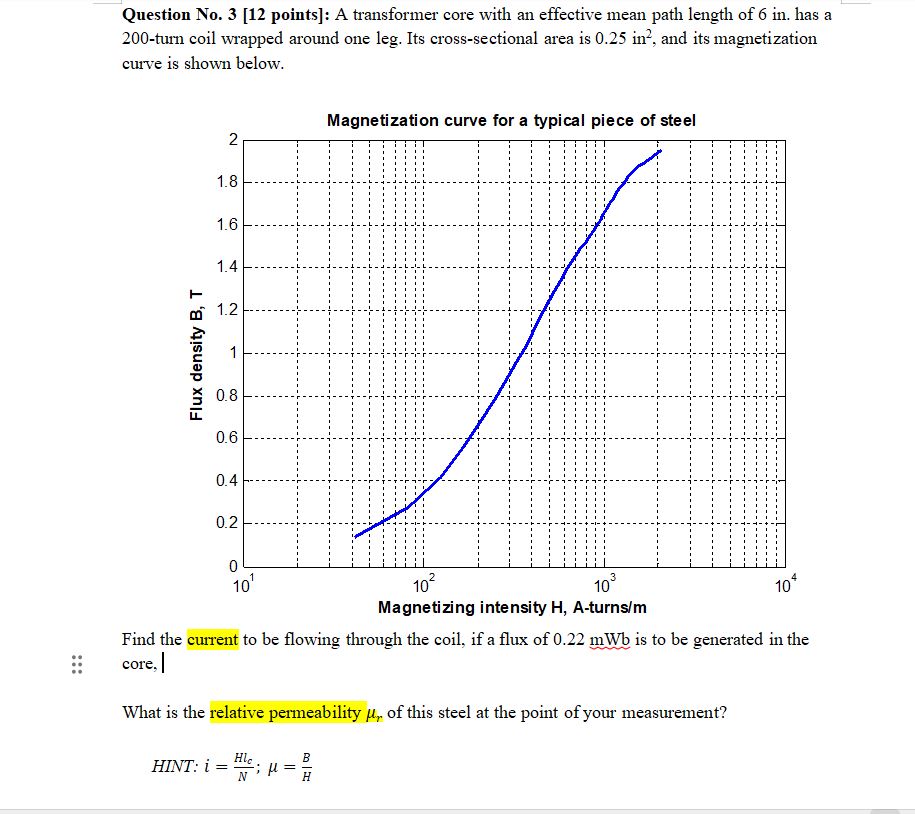 Solved Question No. 3 [12 points]: A transformer core with | Chegg.com