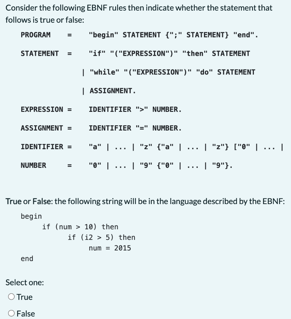 Solved Consider the following EBNF rules then indicate | Chegg.com