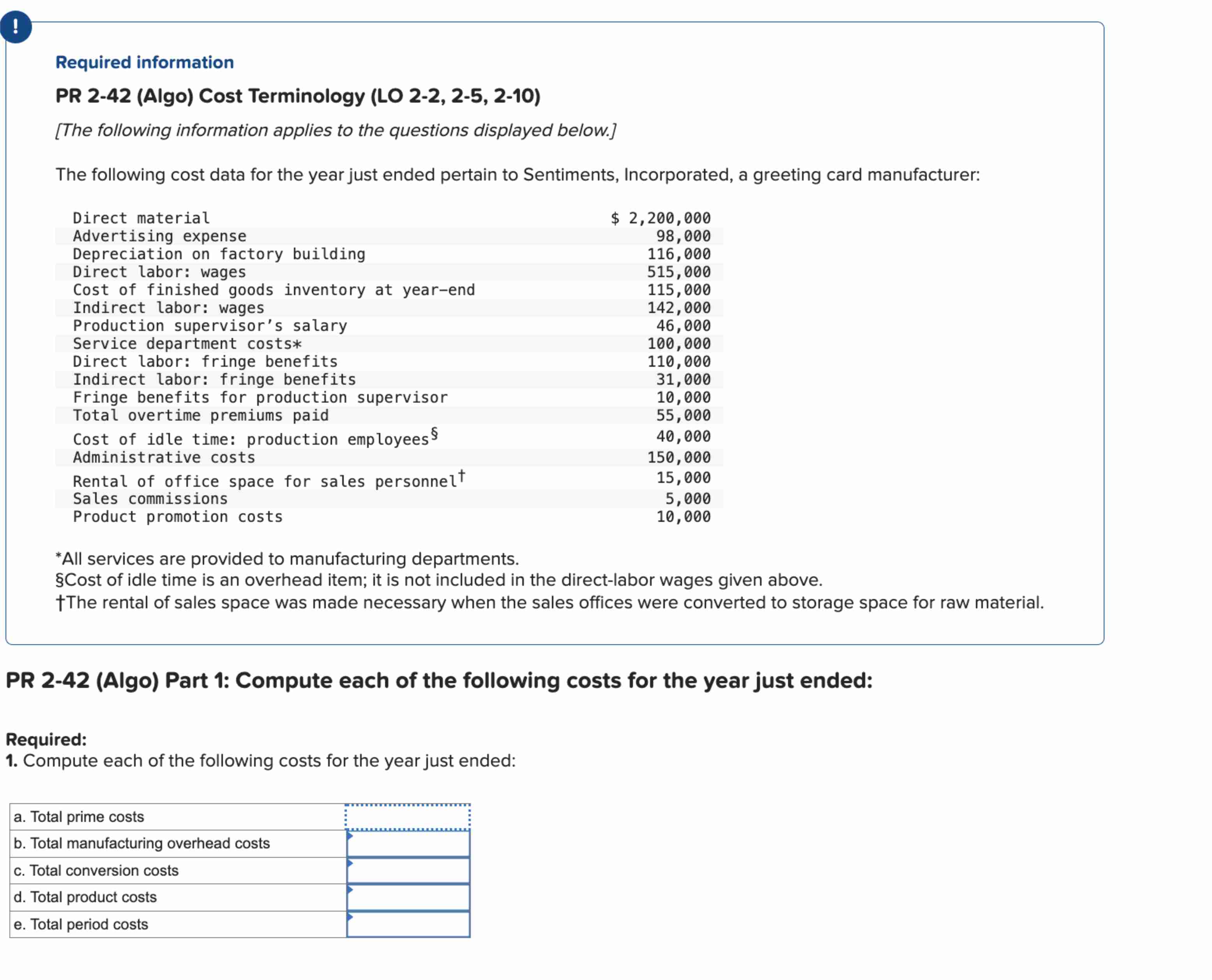 Solved PR 2-42 (Algo) ﻿Part 1: Compute each of the following | Chegg.com