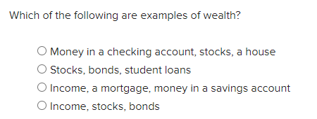 Solved Which of the following are examples of wealth? Money | Chegg.com