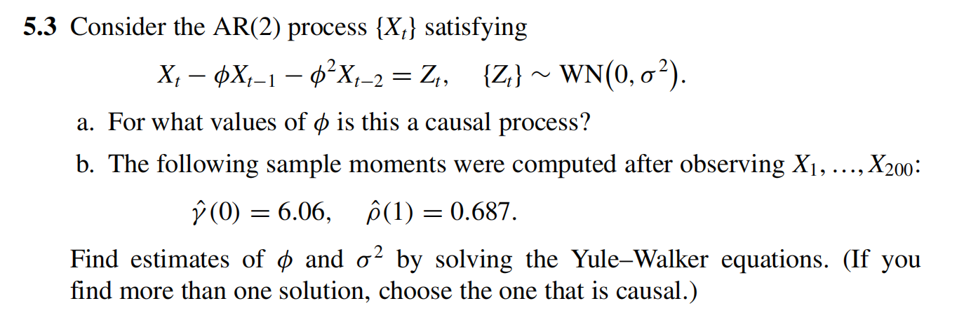 Solved 5.3 Consider the AR(2) process {Xt} satisfying | Chegg.com