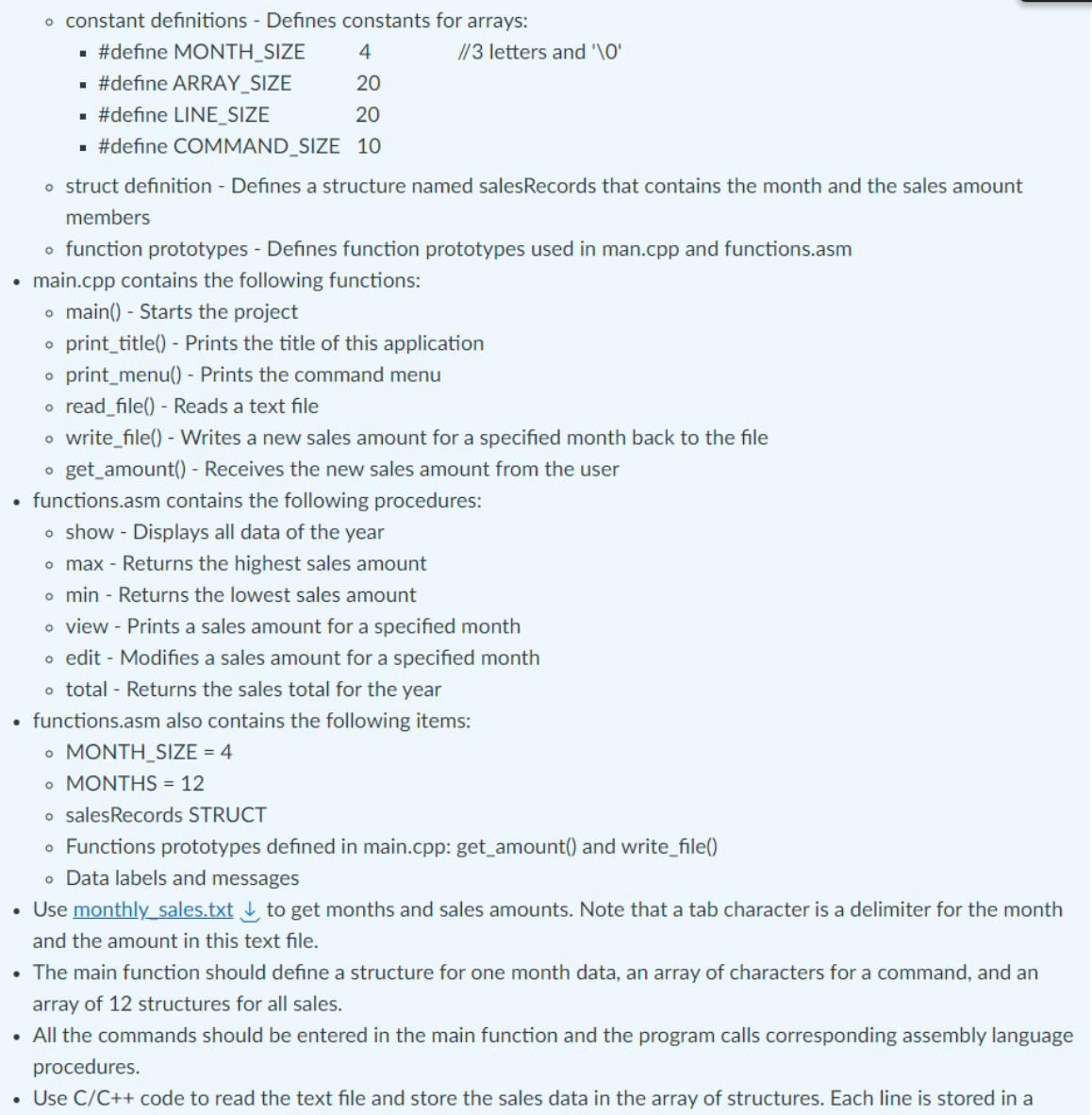 Solved Project Description Write a program that allows the | Chegg.com