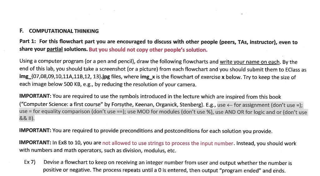 Solved F Computational Thinking Part 1 For This Flowchart