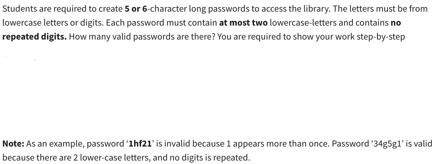 Solved Students are required to create 5 or 6-character long | Chegg.com