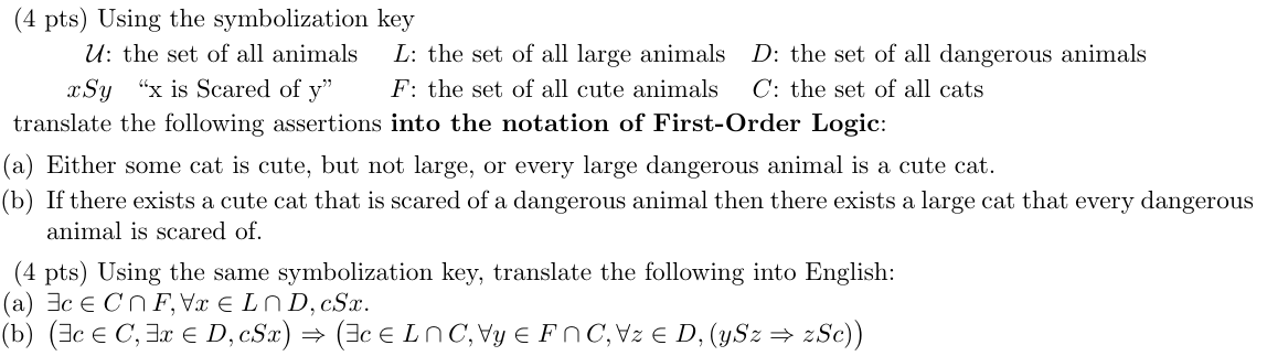 Solved (4 pts) Using the symbolization key U : the set of | Chegg.com