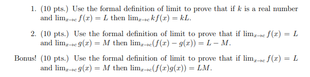 Solved 1. (10 pts.) Use the formal definition of limit to | Chegg.com