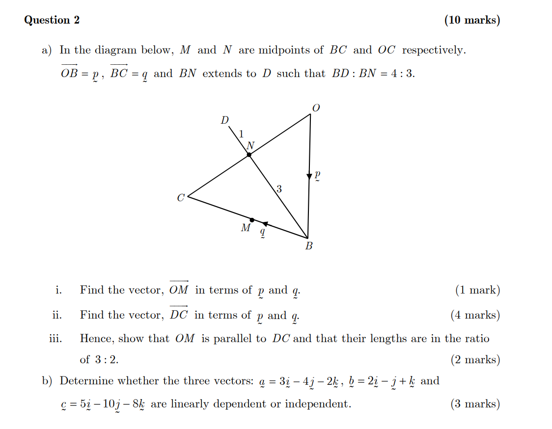 [Solved]: a) In the diagram below, ( M ) and ( N ) are