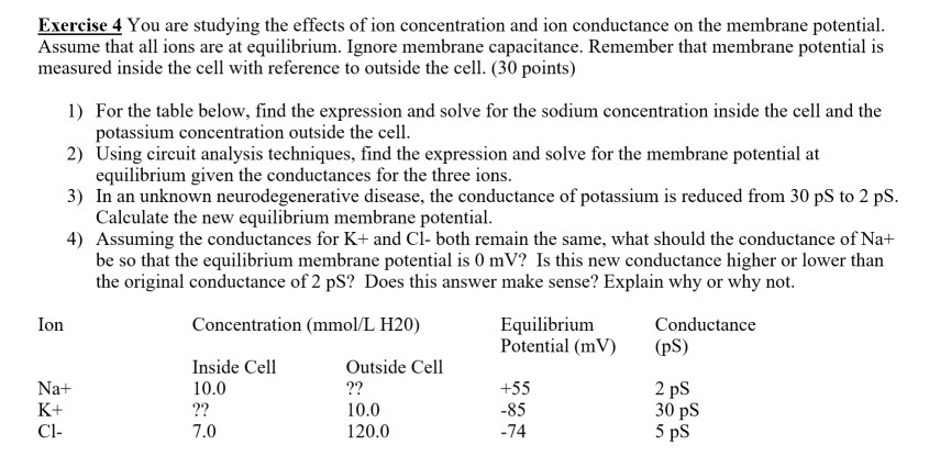 Exercise 4 You are studying the effects of ion | Chegg.com