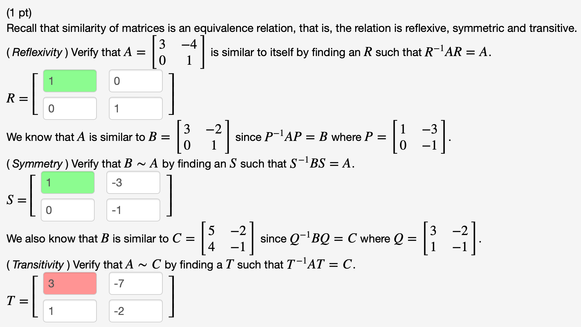 Solved Recall that similarity of matrices is an equivalence | Chegg.com