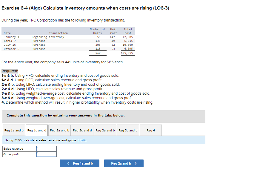 Solved Exercise 6-4 (Algo) Calculate inventory amounts when | Chegg.com
