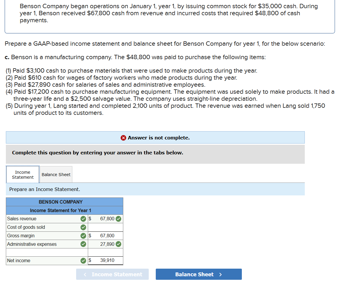 Solved Benson Company Began Operations On January 1 Year 1 Chegg