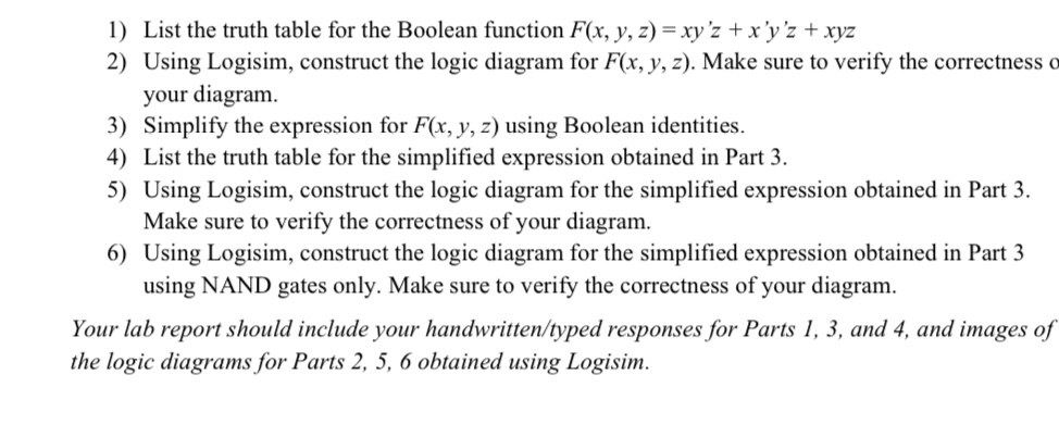 Solved 1) List the truth table for the Boolean function | Chegg.com