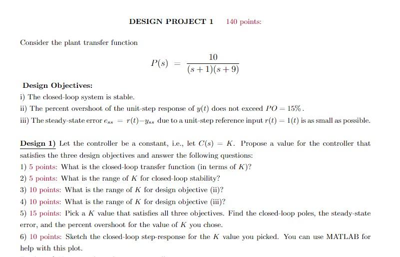 Solved We consider the following standard unity-feedback | Chegg.com
