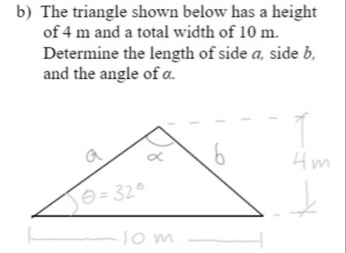 Solved b) ﻿The triangle shown below has a heightof 4m ﻿and a | Chegg.com