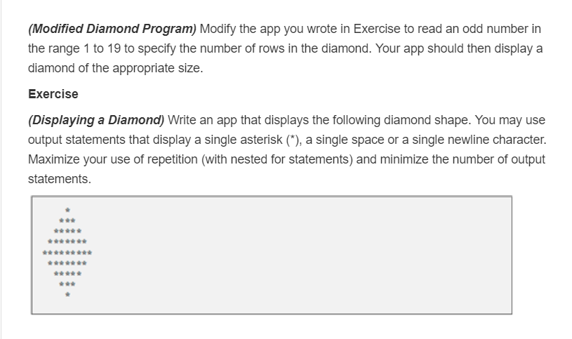 Solved (Modified Diamond Program) Modify the app you wrote | Chegg.com