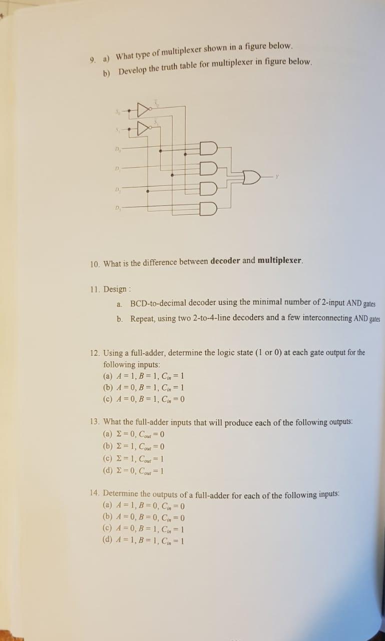 Solved 9. a) What type of multiplexer shown in a figure | Chegg.com