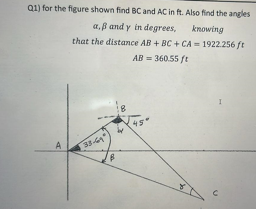 Solved Q1) ﻿for the figure shown find BC ﻿and AC ﻿in ft. | Chegg.com