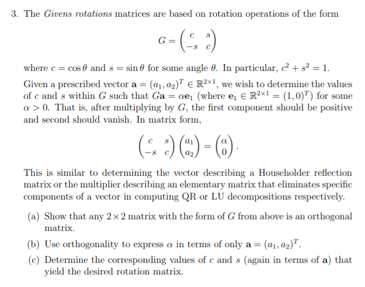 3. The Givens rotations matrices are based on | Chegg.com