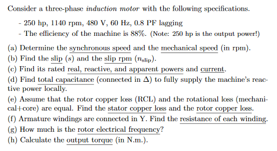 Solved Consider a three-phase induction motor with the | Chegg.com