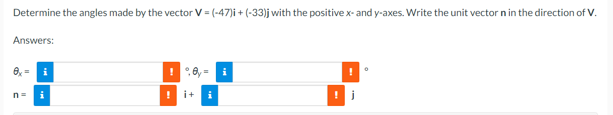 [Solved]: Determine the angles made by the vector ( math