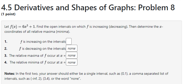 Solved 4.5 Derivatives and Shapes of Graphs: Problem 8 (1 | Chegg.com