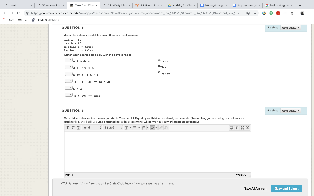 Solved Lab4 Worcester Sta X ® lake Test: We × D CS 140 | Chegg.com