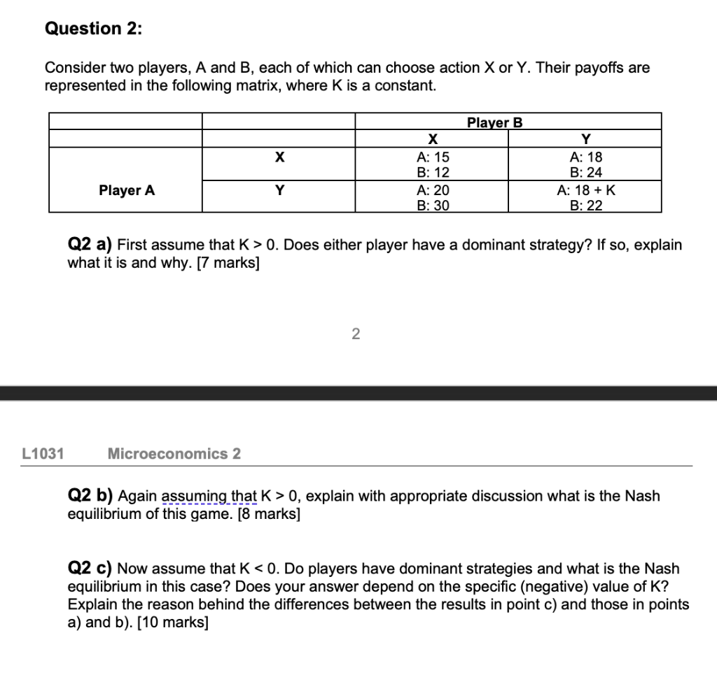 Solved Consider Two Players A And B Each Of Which Can 