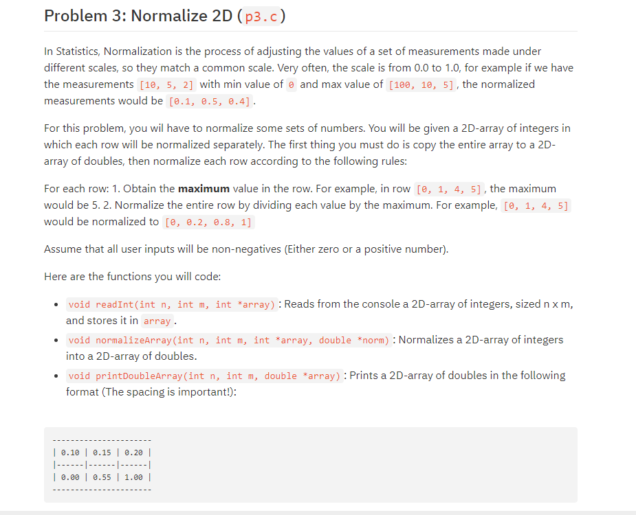 Solved Problem 3: Normalize 2D (p3.c) In Statistics, | Chegg.com