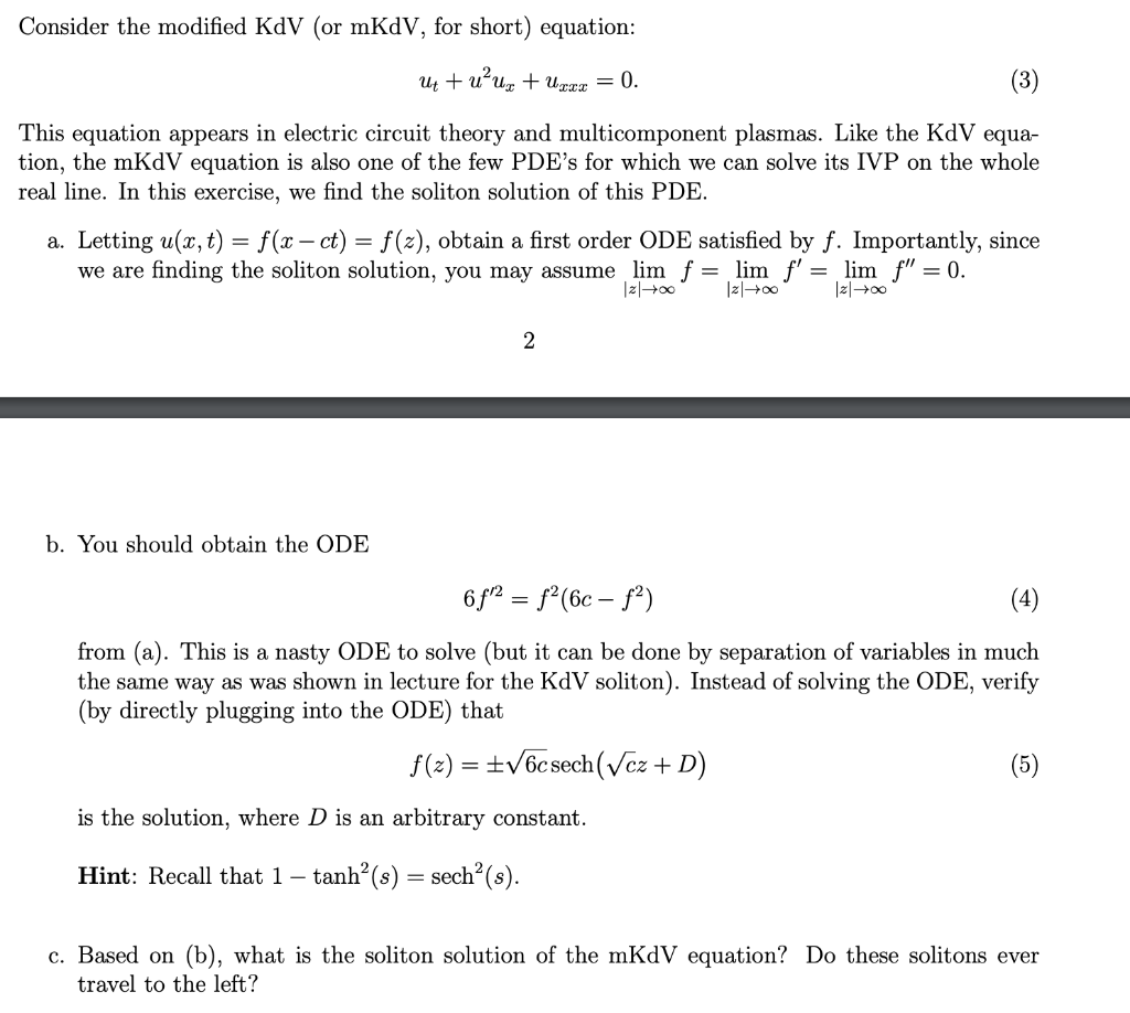 Solved Consider the modified KdV (or mKdV, for short) | Chegg.com