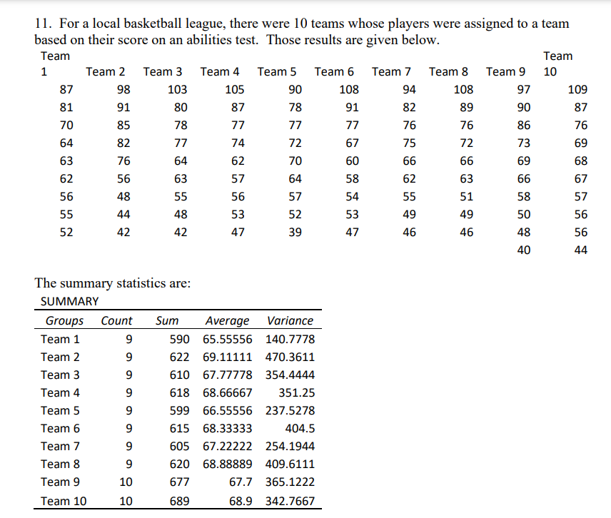 Solved 11. For a local basketball league, there were 10 | Chegg.com