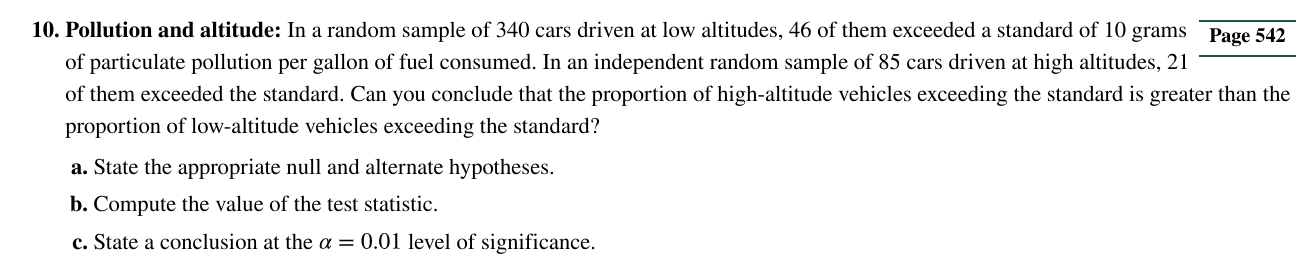 Solved 10. Pollution and altitude: In a random sample of 340 | Chegg.com