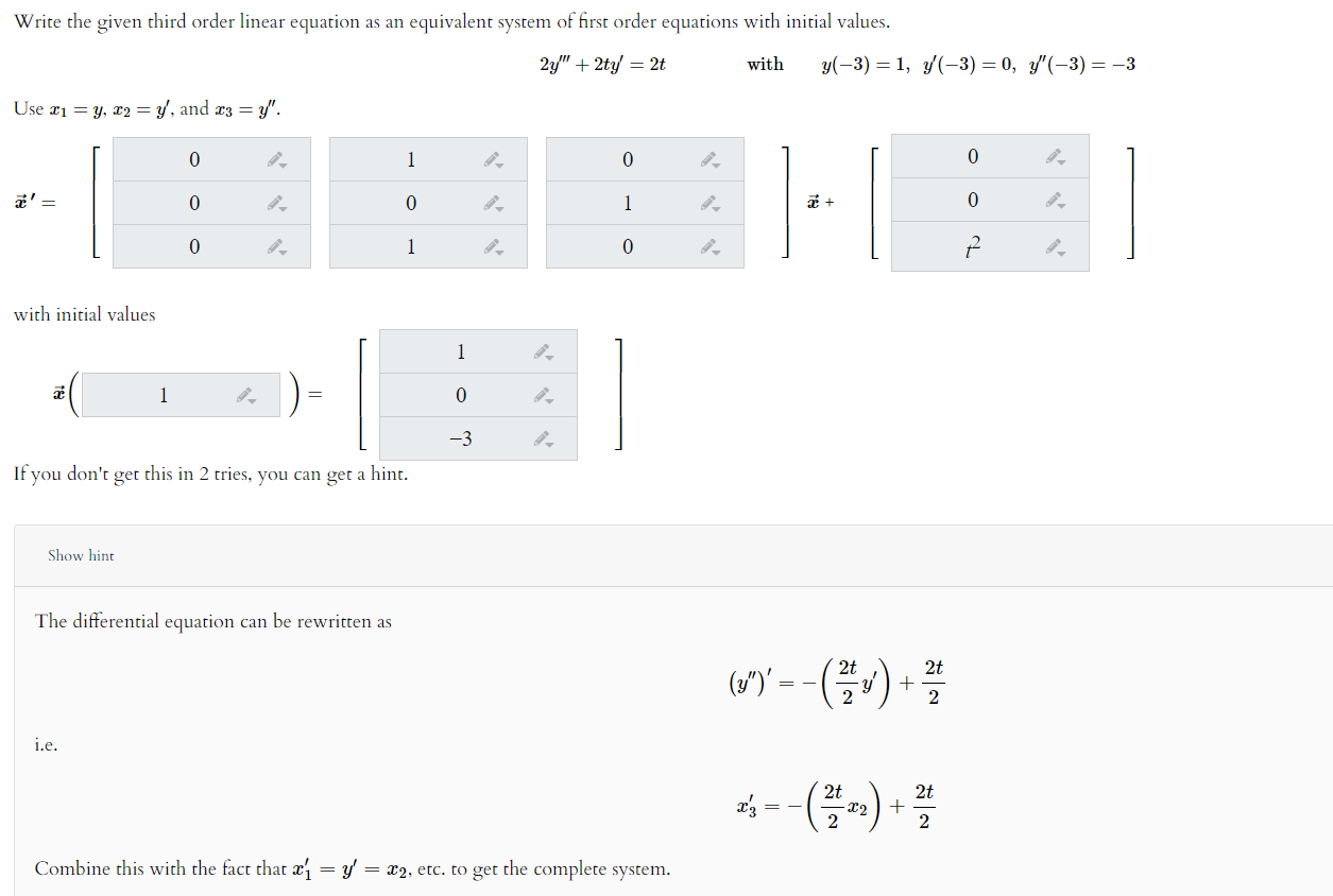 Solved Write the given third order linear equation as an | Chegg.com